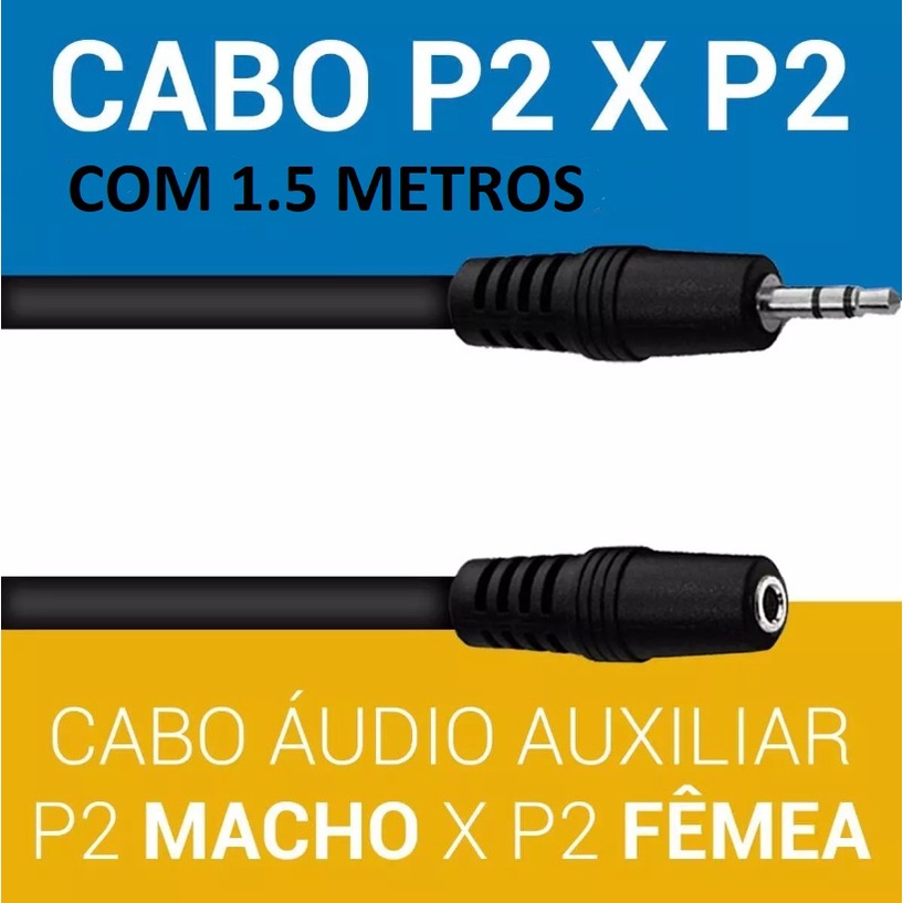 P2 X P2 Cabo De Áudio Extensor P2 Macho X P2 Fêmea 1,5 Metros | Shopee ...
