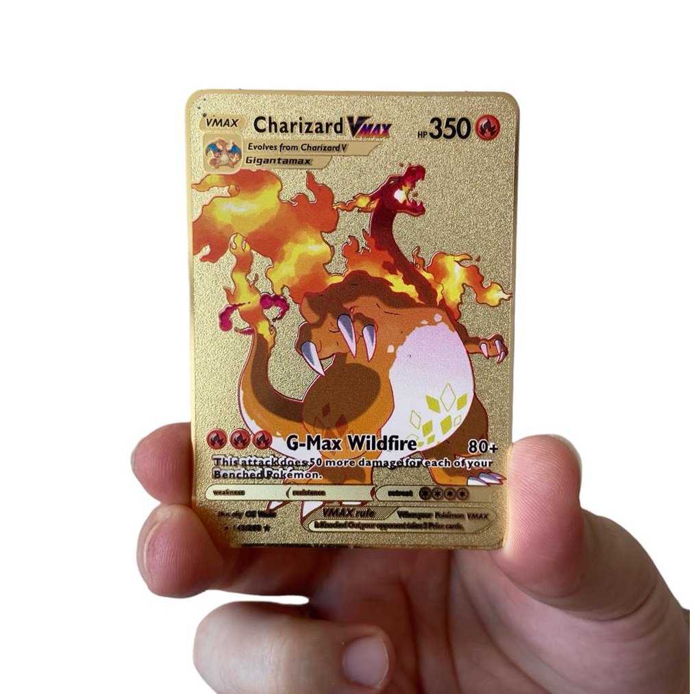 Carta Pokemon Colecionador Metal Dourada Charizard Vmax 350 | Shopee Brasil