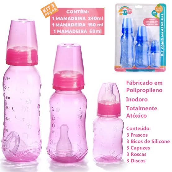 Kit mamadeira New Baby 240ml 150ml 60ml (BICO SILICONE) | Shopee Brasil