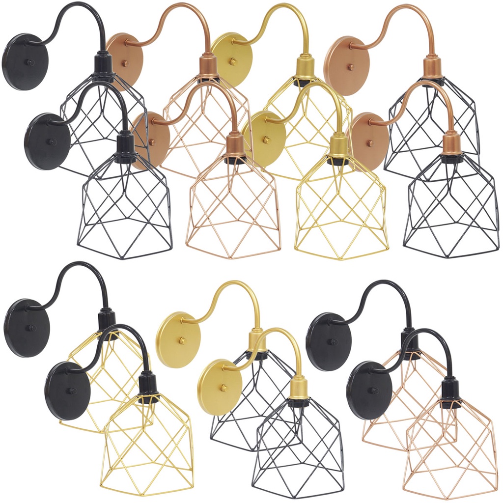 2 Luminárias Arandela de Parede Aramada Cálice Industrial Retro Vintage ...