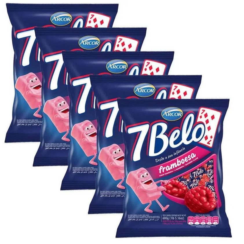 Kit 5 Pacotes De Bala 7 Belo Framboesa - 500G | Shopee Brasil