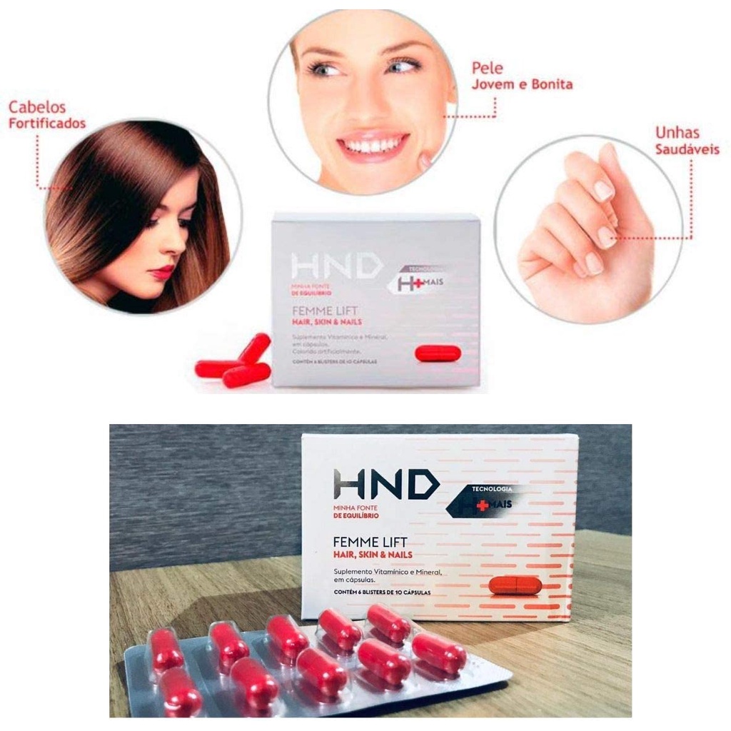 Suplemento para Cabelo, Pele e Unha Femme Lift Hair Skin & Nails HND Hinode | Shopee Brasil
