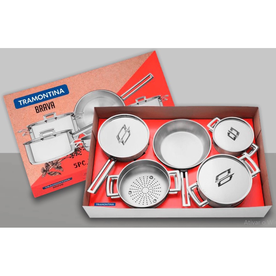 JOGO DE PANELAS BRAVA 5 PEçAS AçO INOX FUNDO TRIPLO TRAMONTINA 65400010 ...