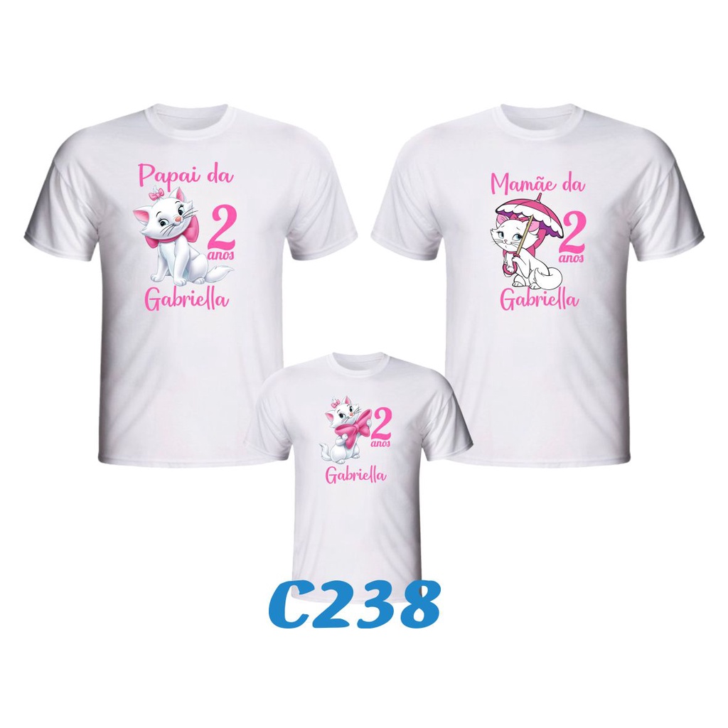 Kit 3 Camisetas "Gata Marie " Personalizada para aniversário da Gatinha ...