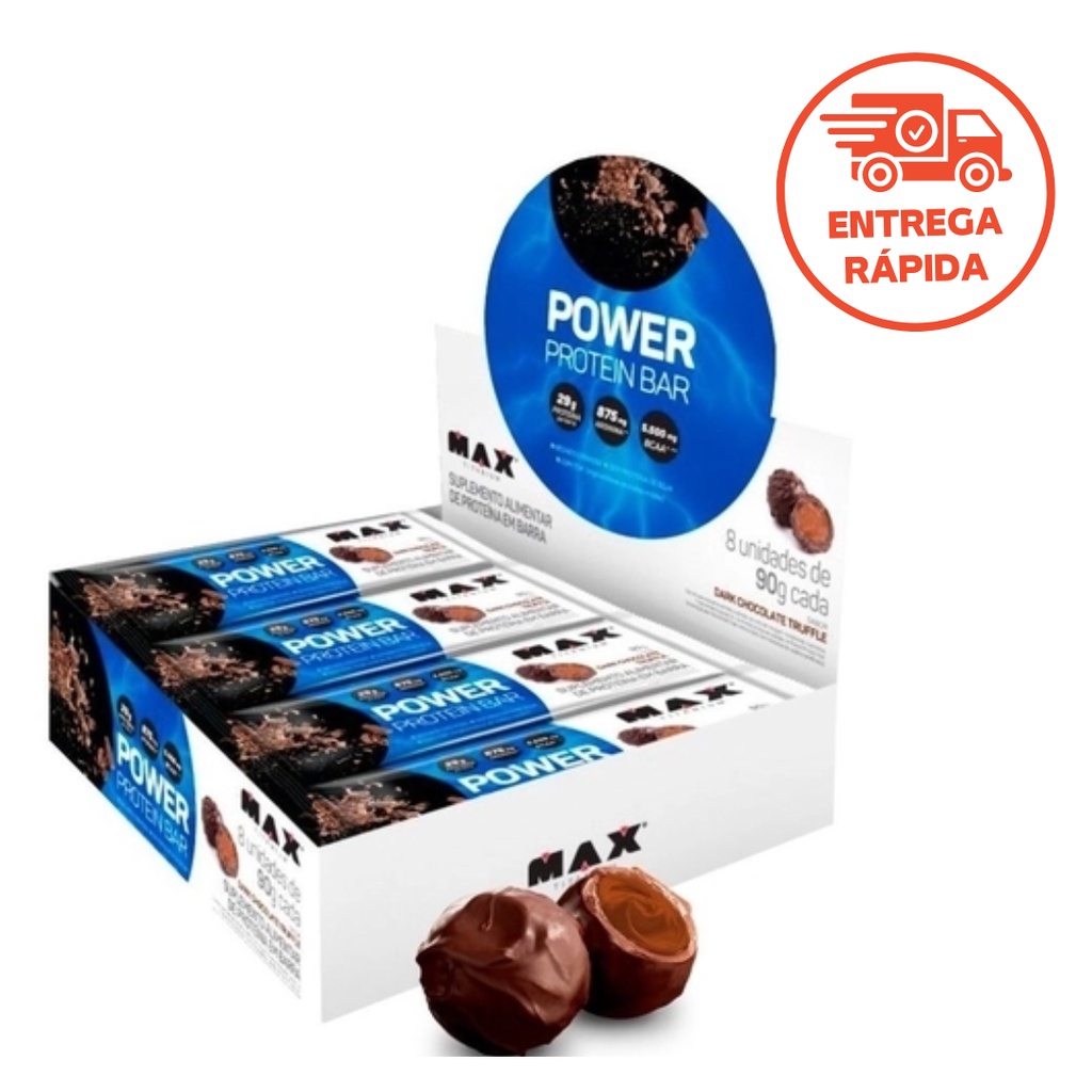 Barra de Proteína - Power Protein Bar 41g e 90g - Max Titanium - Caixa com 8 unidades ...