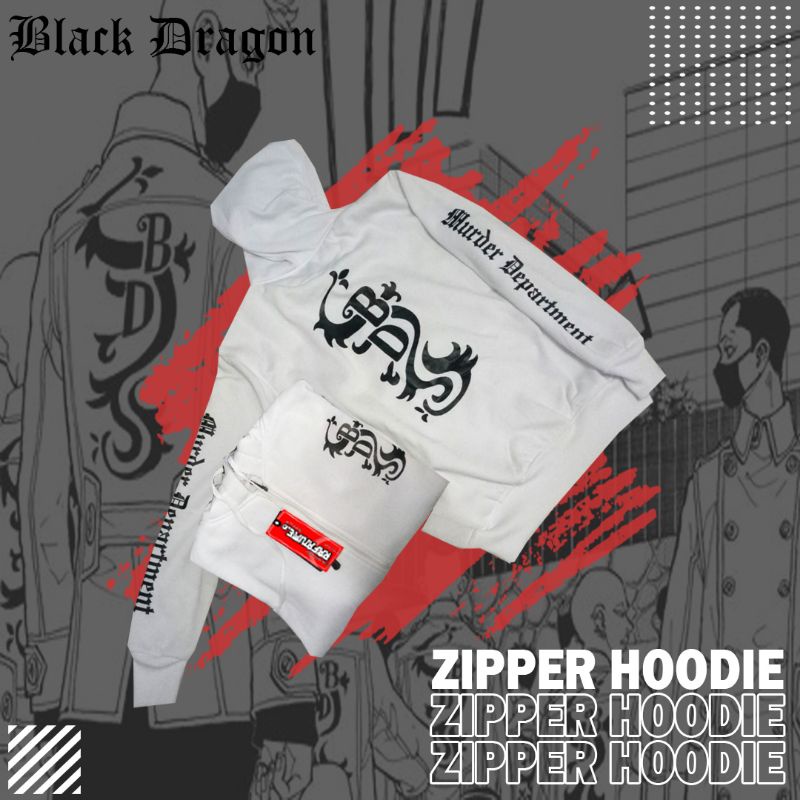 Dragão Preto Tóquio Revengers Jaqueta Preta Com Zíper Branco Capuz ...