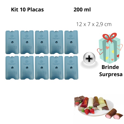 Gelo kit 10 Placas Gelotech Gelo Gel Artificial Reutilizável Rígido 200 ...