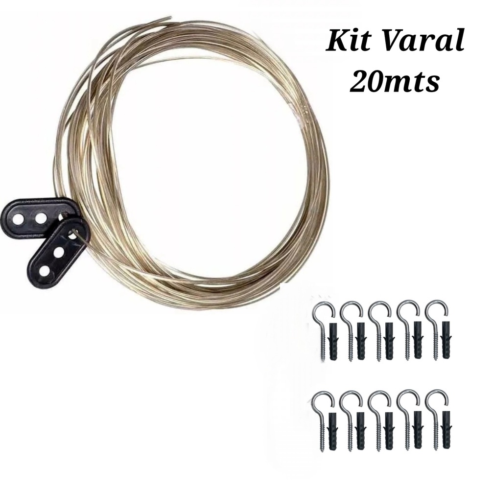 Kit Corda para Varal em Aço Plastificado 20mts 10 Ganchos com Buchas ...