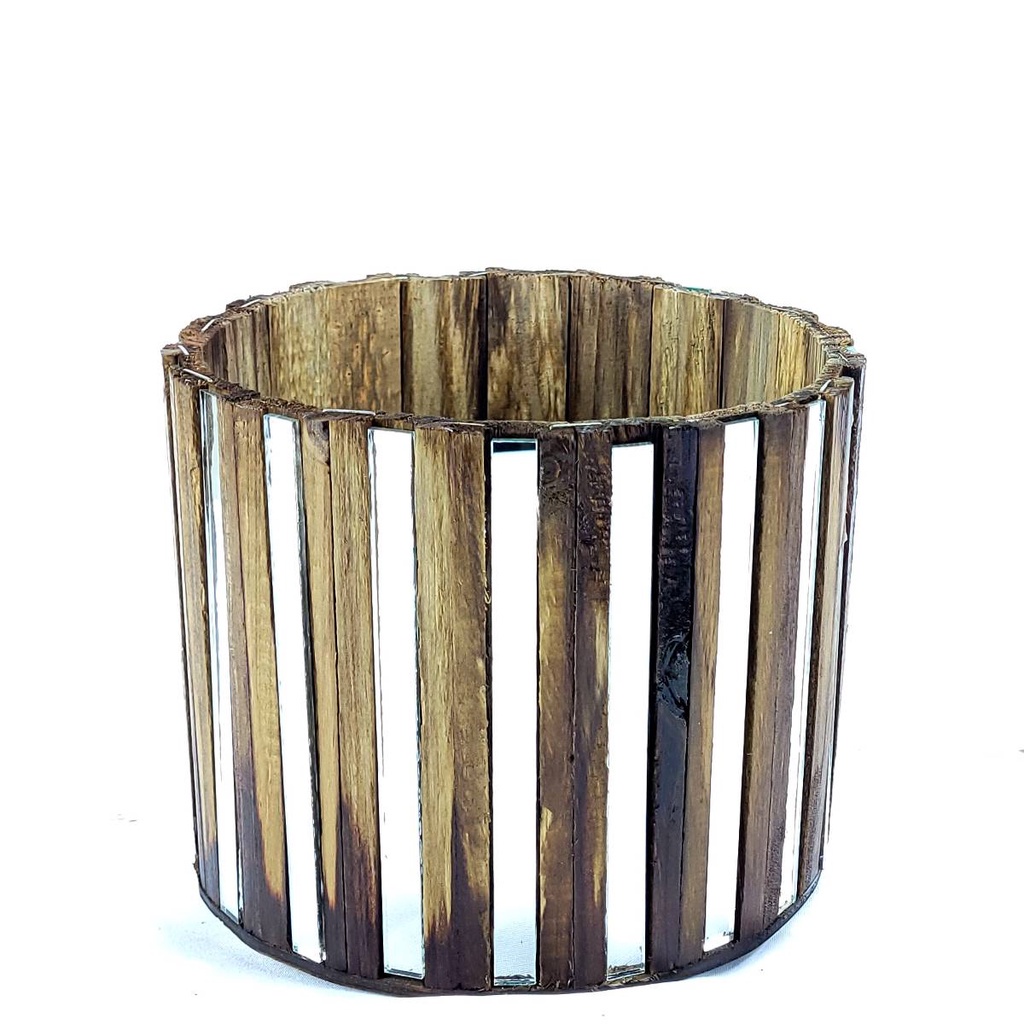 Cachepo para flores redondo em madeira e detalhes em vidro | Shopee Brasil