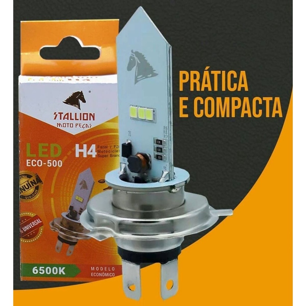 LAMPADA DE LED H4 MOTO FAROL EFEITO XENON 6500k SUPER BRANCA 125/160cc ...