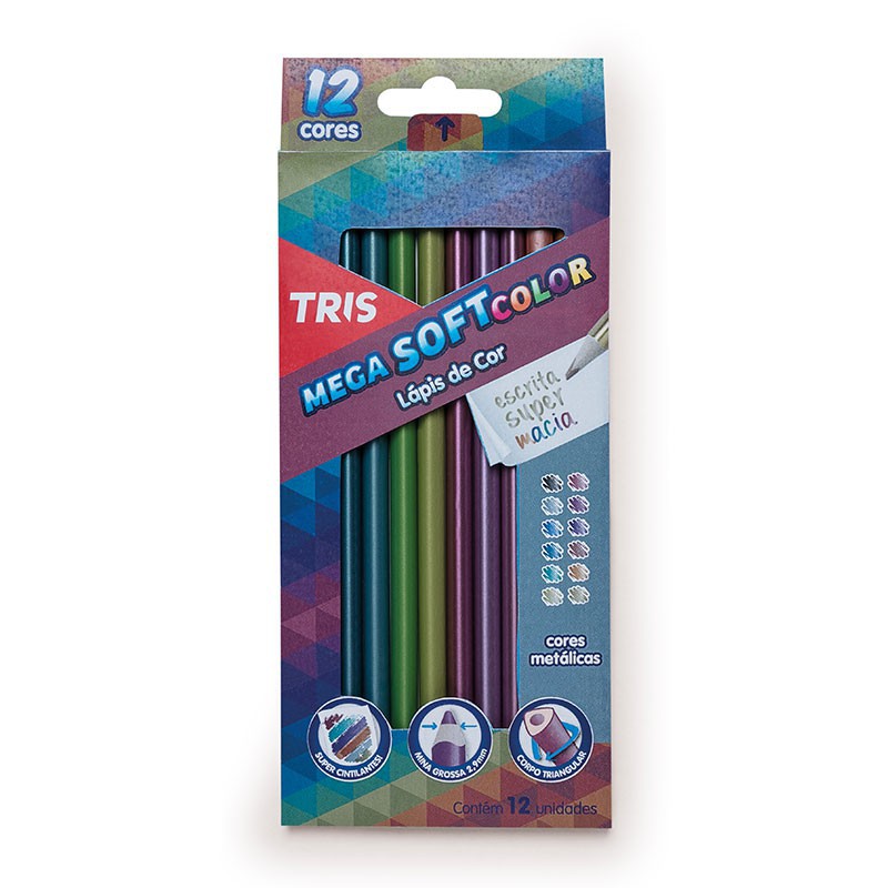 Lápis De Cor TRIS Mega Soft Color Tons Metálicos 12 cores | Shopee Brasil