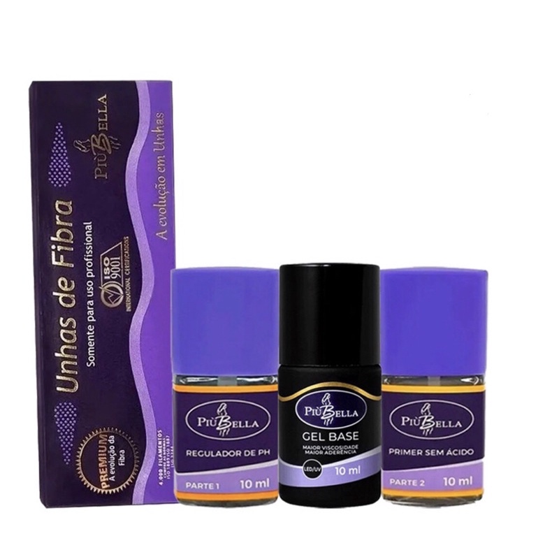 Kit Alongamentos Piu Bella Cx de Fibra com 50+ Regulador de PH+Primer S ...