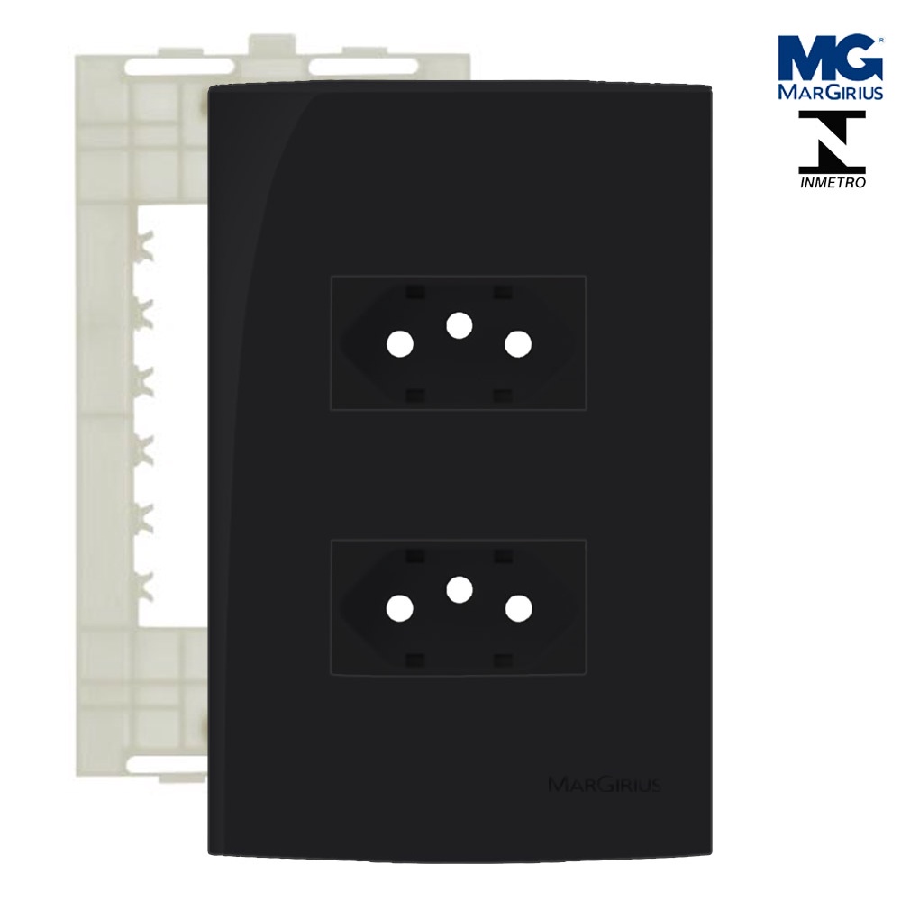 Conjunto 4x2 Tomada Dupla 10A + 20A Margirius Preto Fosco EBONY CLEAN | Shopee Brasil