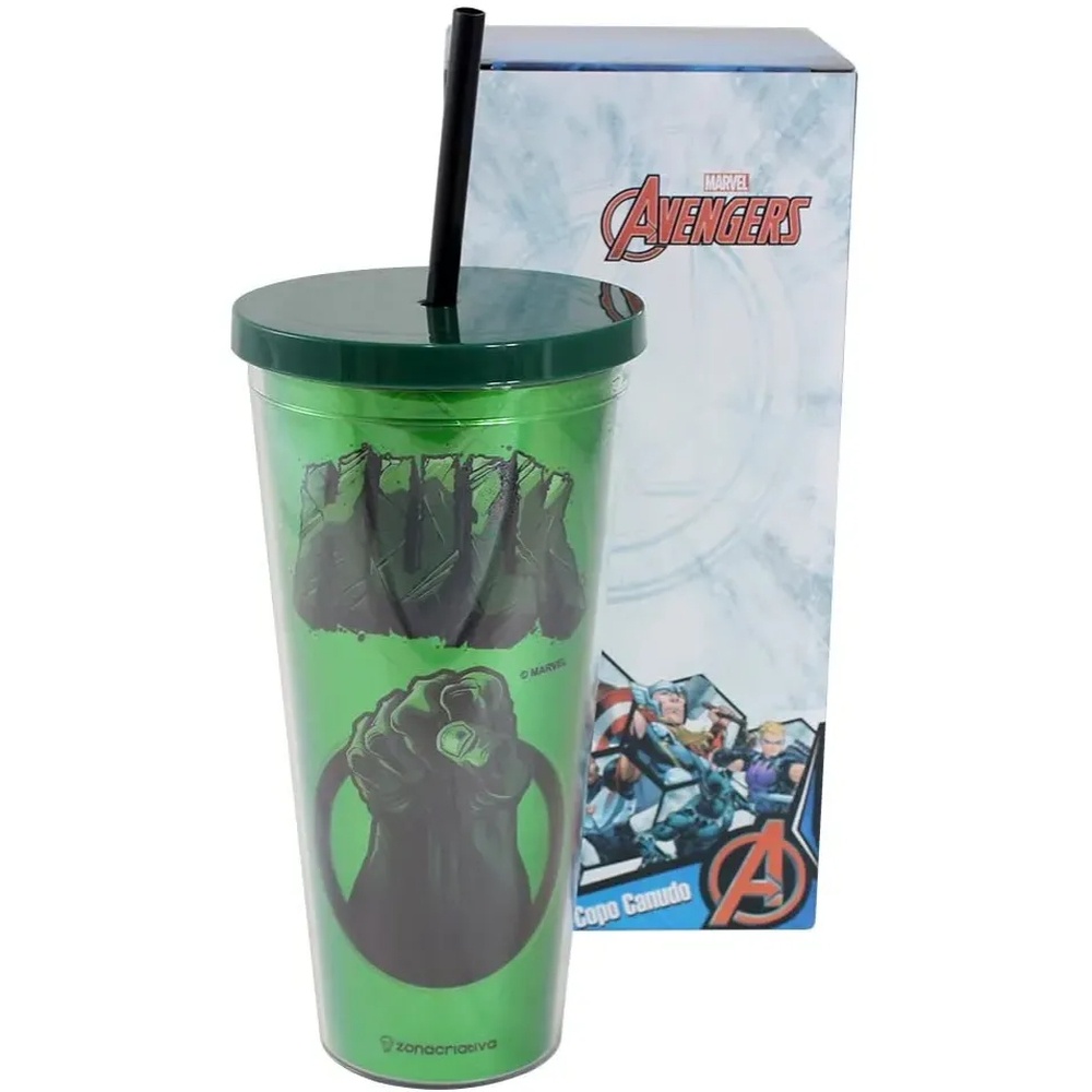 Copo Com Canudo Marvel Hulk Metálico Zona Criativa | Shopee Brasil