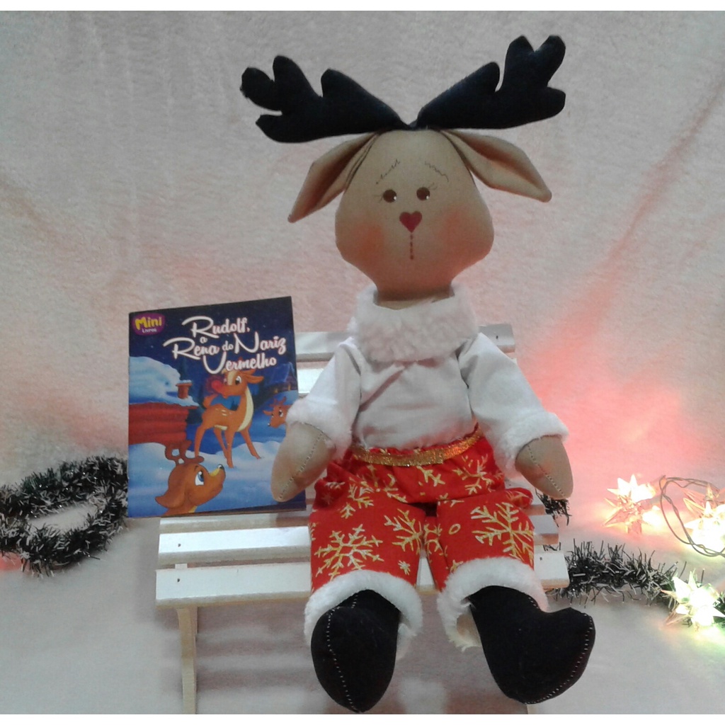 Boneco de pano Rudolf/A Rena do Nariz Vermelho/ Decoração Natalina ...