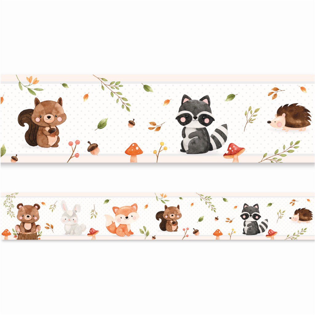 6 Faixa Adesiva Decorativa de Parede Animais Bosque Floresta Aquarela ...