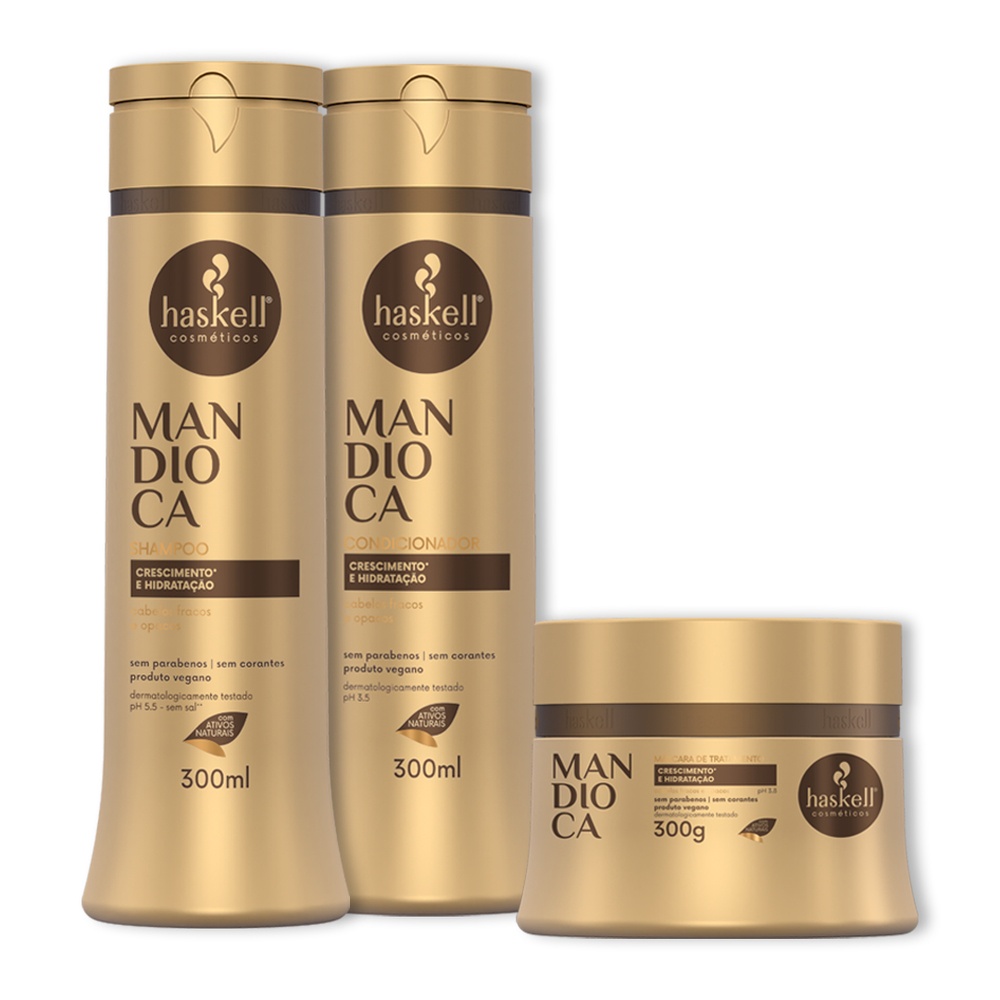Kit Haskell Mandioca Shampoo Condicionador e Mascara 300ml | Shopee Brasil