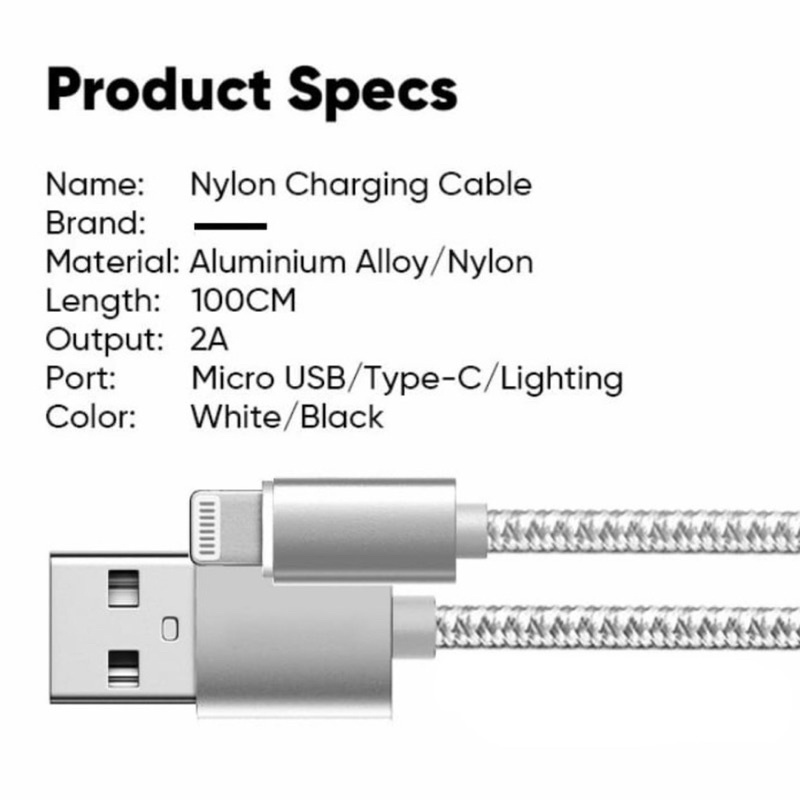 Cabo De Dados De 1 Metro Para iPhone/iOS Lightning Cable 100cm | Shopee ...