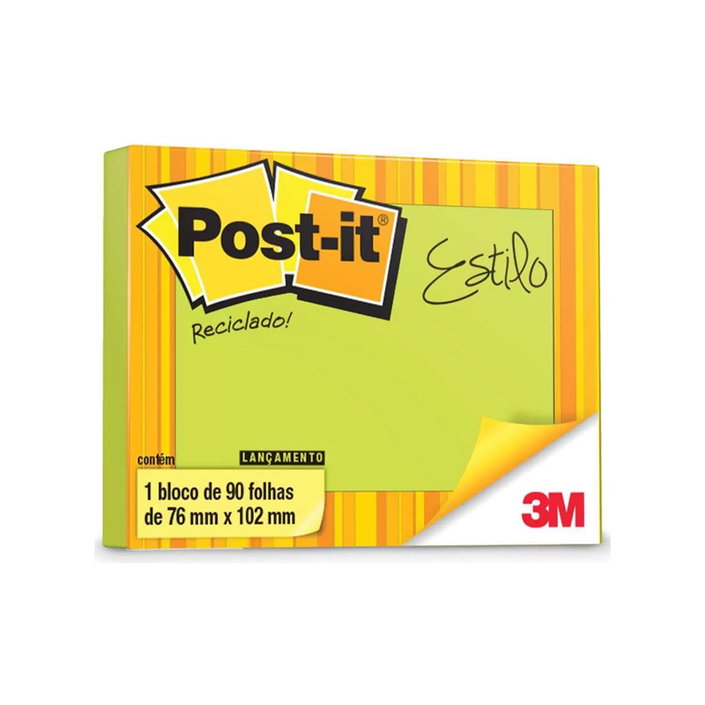 Bloco Adesivo Post-it Verde 76x102mm com 90 Folhas - 3M | Shopee Brasil