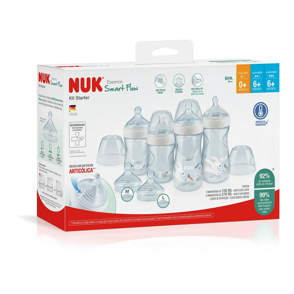 Kit Mamadeiras Starter e Bicos Anticólica Essence Smart Flow 150 e 270ml NUK Branco | Shopee Brasil