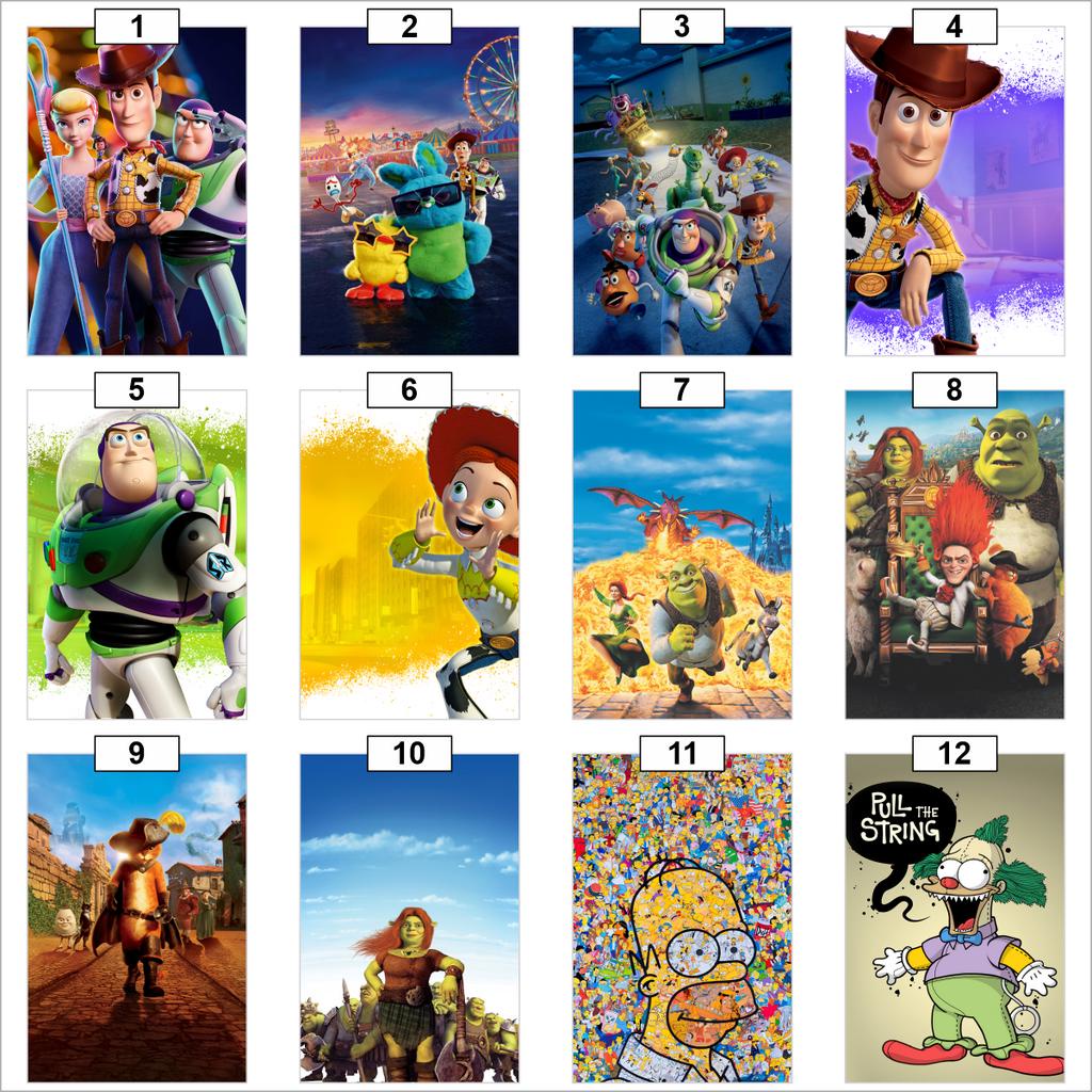 KIT 5 Quadros Desenhos Disney TOY STORY - SIMPSONS - SHEREK - MINIONS ...