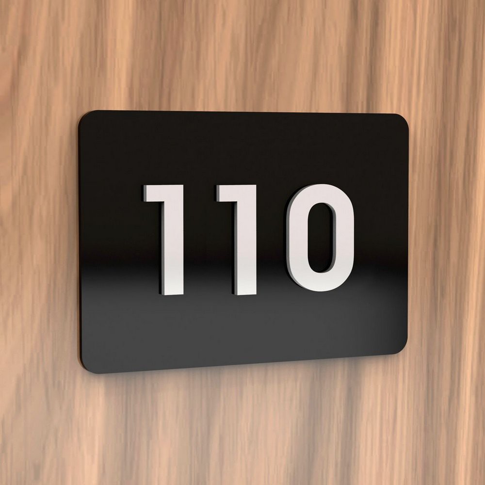 Placa de Acrílico para Apartamento com 3 Números Cor Preta - Faz a Boa!