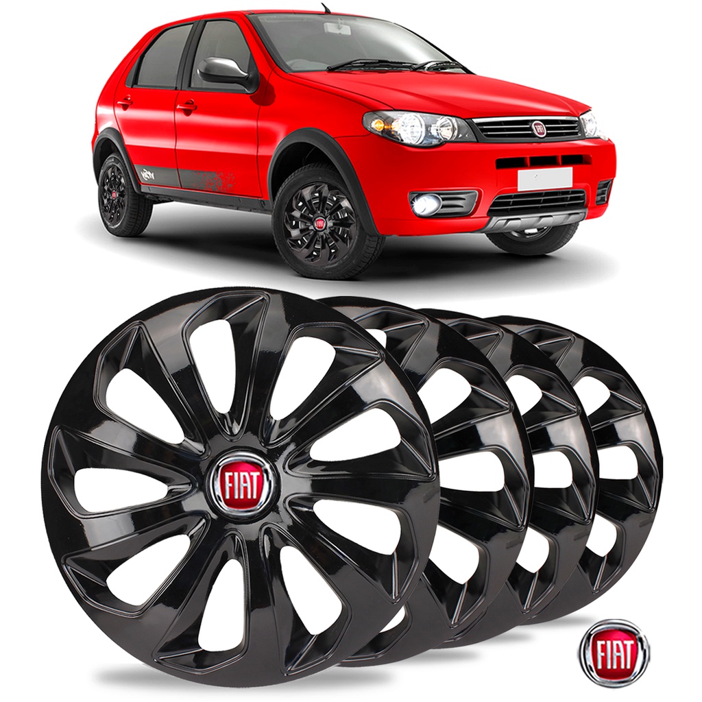 Jogo 4 Calota Velox Aro 14 Preta Fiat Palio Uno Siena Punto | Shopee Brasil