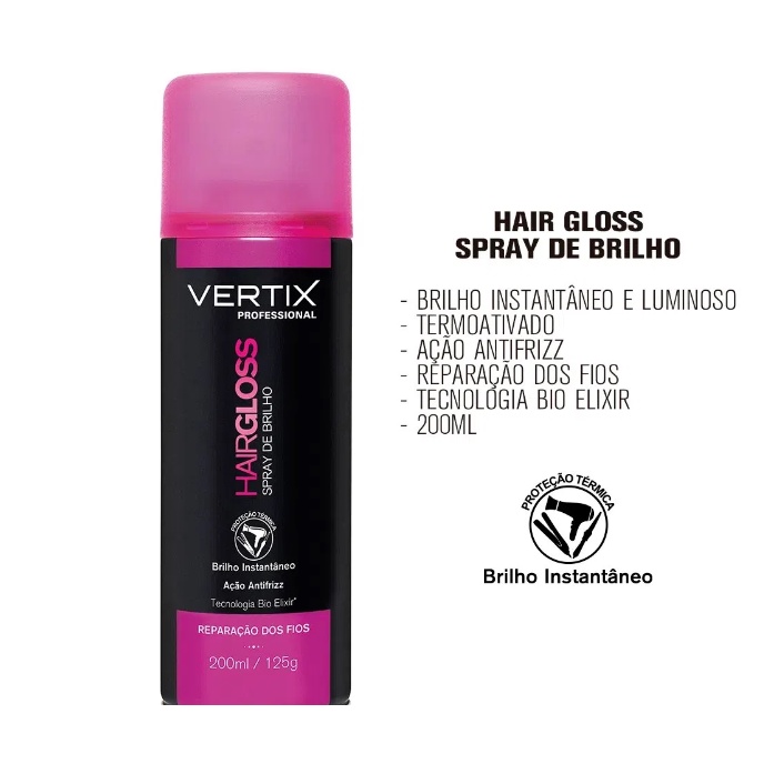 Hair Gloss Spray Brilho Anti Frizz Vertix 200ml | Shopee Brasil
