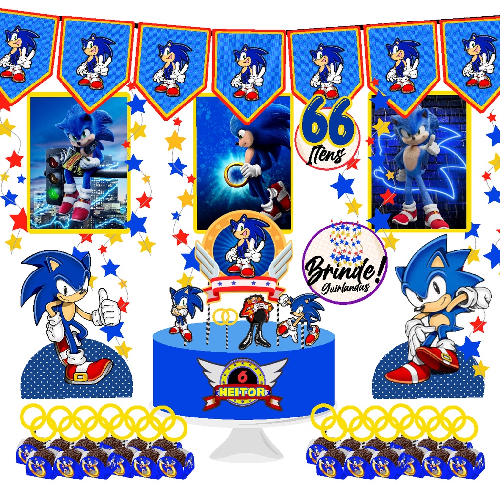 Kit Festa Sonic (66 Itens) Alta Qualidade Premium - Kit Ouro | Shopee ...