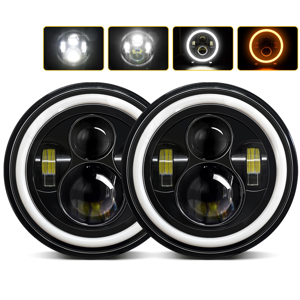 Farol Angel Eyes LED 7 Polegadas Projetor KOMBI FUSCA TROLLER DEFENDER ...