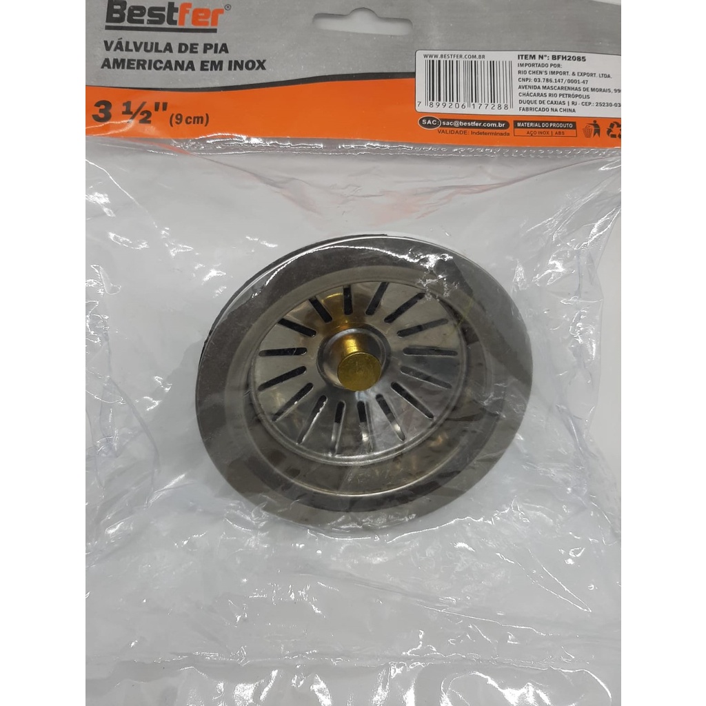 Válvula Com Ralo Para Pia Americana Válvula em Inox 3 1/2" Bestfer ...