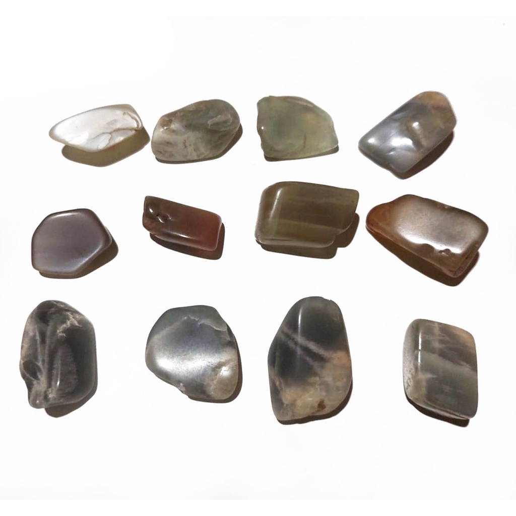 Pedra da lua verdadeira pedra natural rolada - cinza, branca, arco iris ...