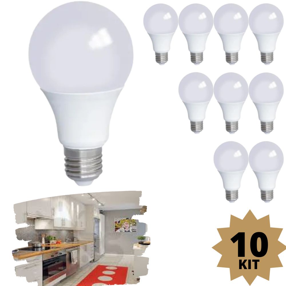 Kit 10 Lâmpada Led 15w Pack Bulbo Branco Frio 6500k Bivolt Soquete E27 Residencial | Shopee Brasil