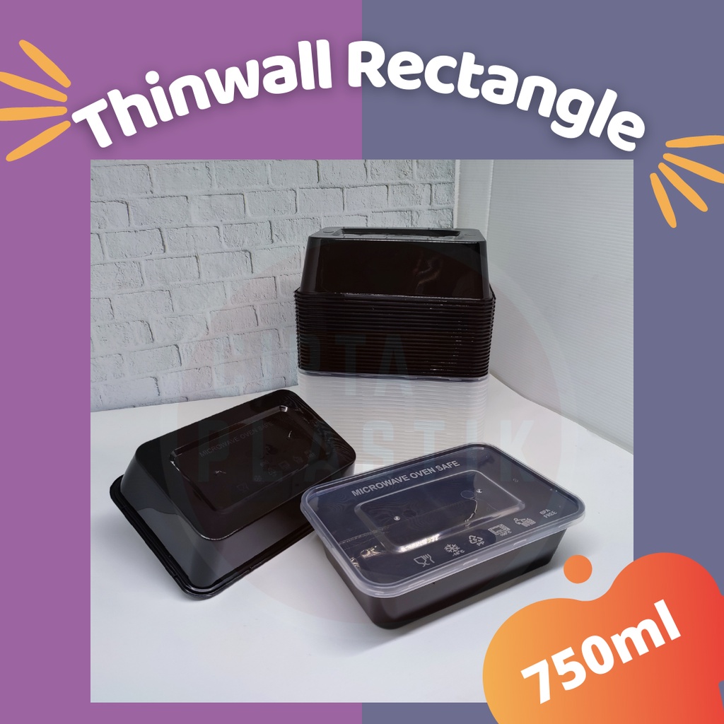 Lancheira Plástica Preta 750 ml Rectângulo Fino Série Recipiente Para ...