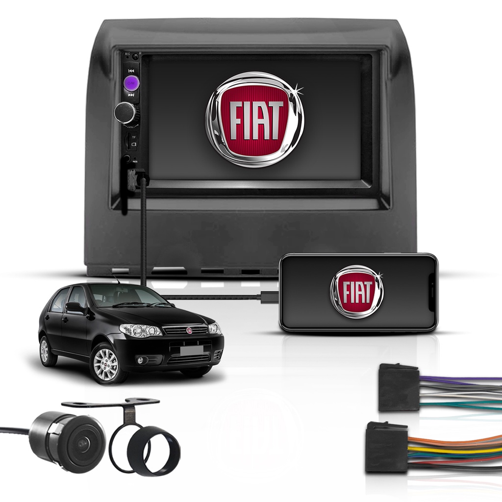 Kit Multimídia Mp5 2 Din 7" Bt Espelhamento Fiat Palio Fire Moldura Cinza | Shopee Brasil