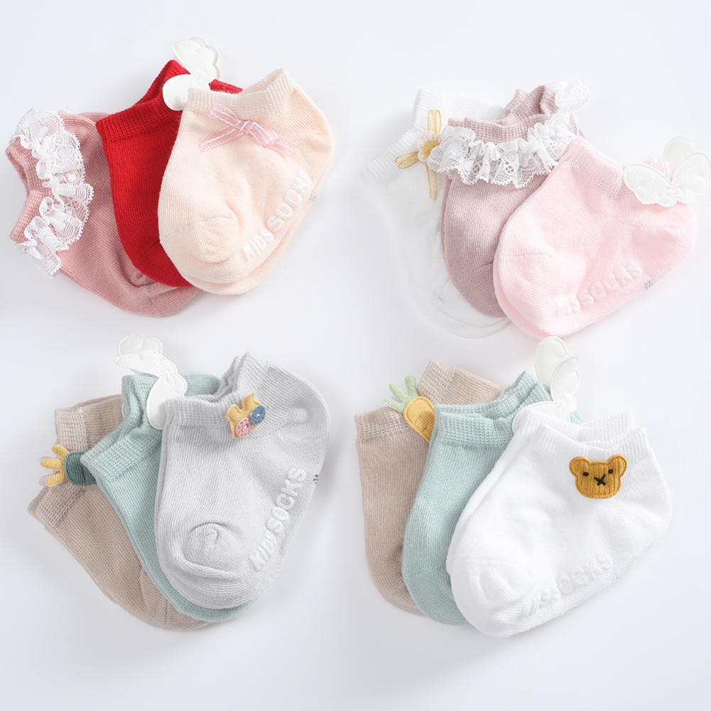 3 Pcs/set Baby Sock For Kids Girls Cotton Bow Meias De Algodão Renda ...