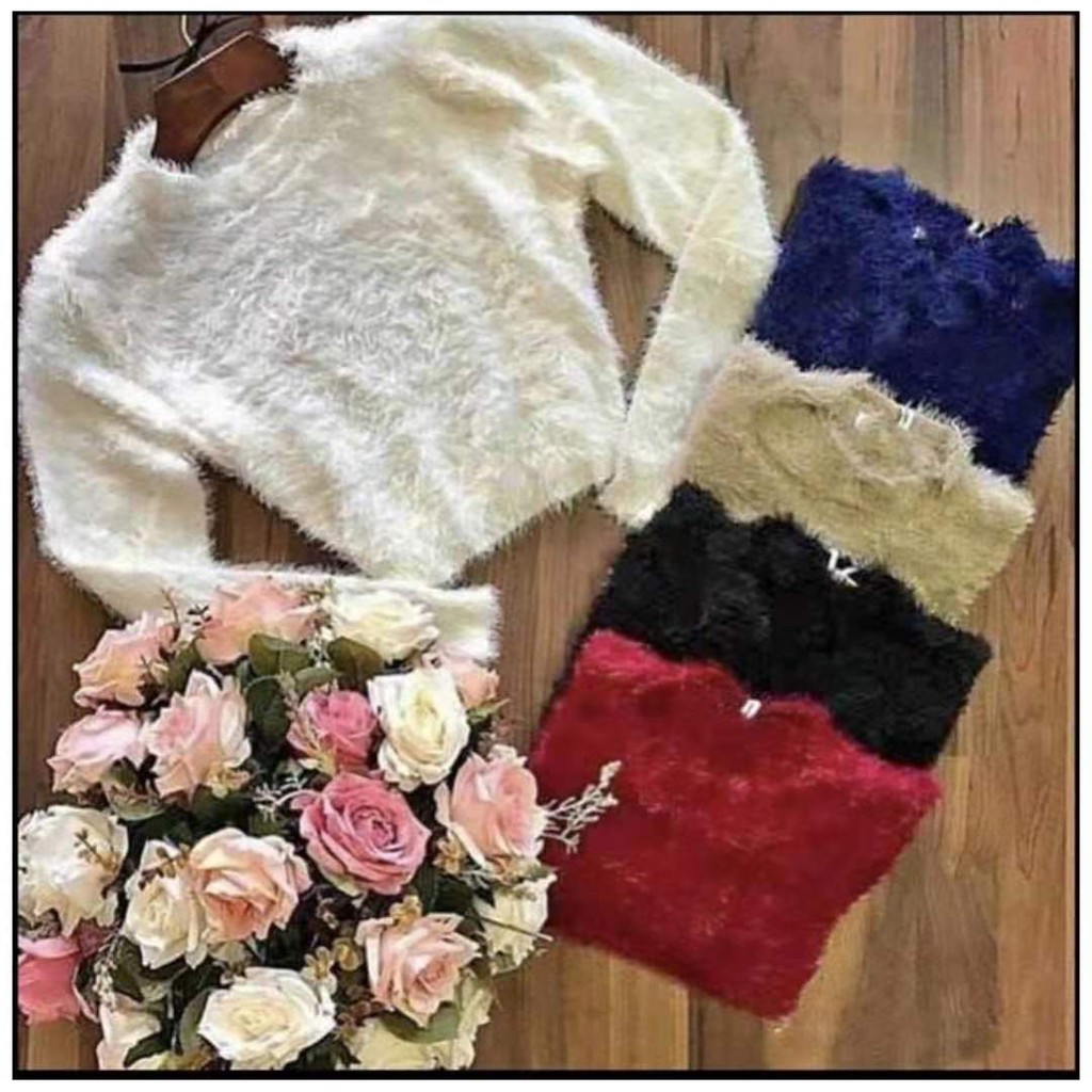 BULUSA TEMININA CROPPED TRICOT PELUCIA PELINHOS INVERNO MODA#FC591 ...