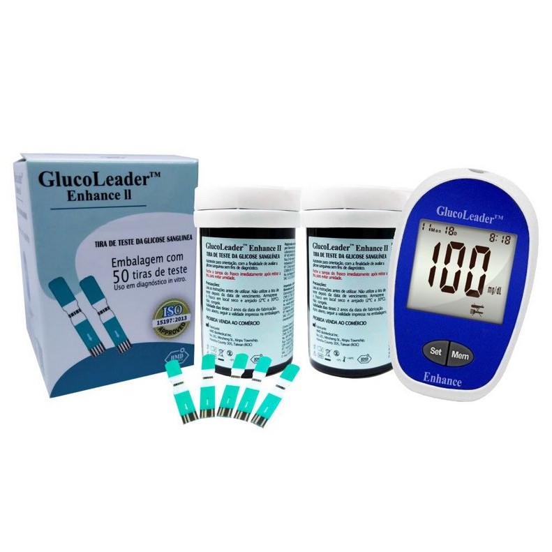 Medidor De Glicose Glucoleader Original + 100 Tiras fitas Reagentes ...