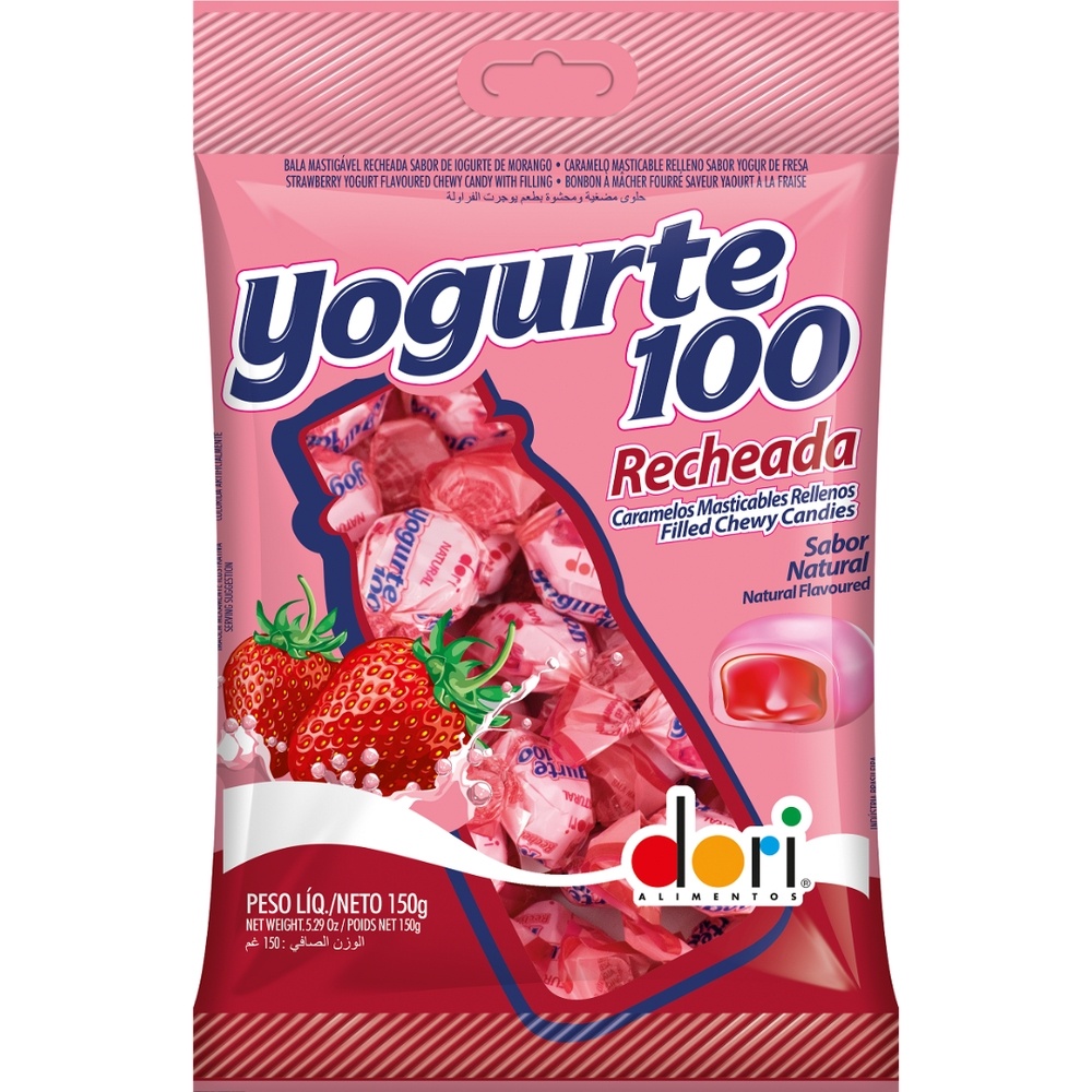 Bala yogurte de morango 100 Recheada Sabor natural de Flavoured ...