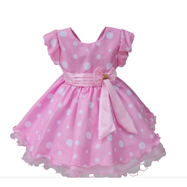 Vestido Infantil Minnie Rosa Festa Aniversario Bolinha L787 | Shopee Brasil