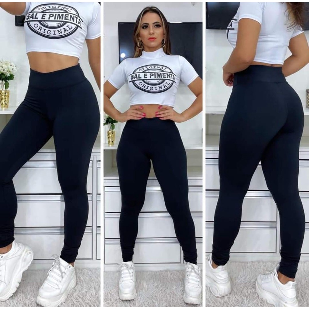 Calça Legging Suplex Flanelada Cintura Alta do P ao G3 plus Size ...