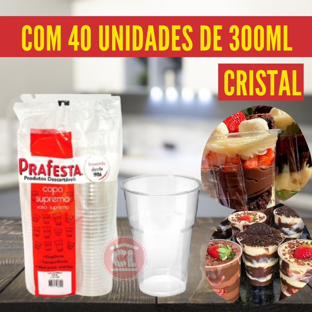 Copo Descartavel 300ml Supremo Cristal – Com 40 Unidades - Sem Tampa ...