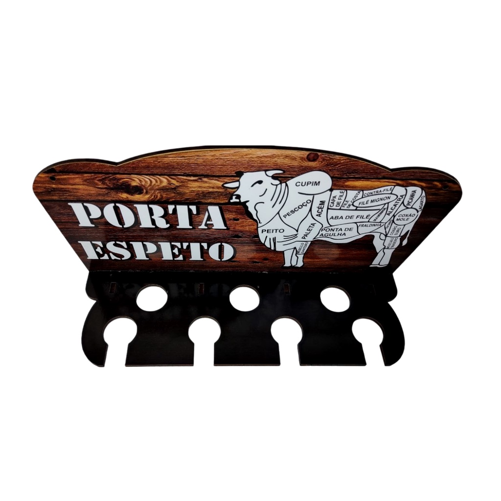 Porta Espeto de Parede para Churrasco em Madeira para 07 Espetos com ...