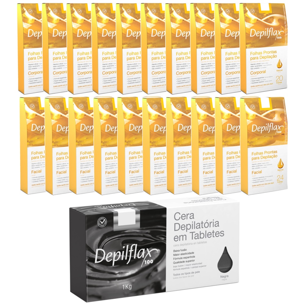 Kit Depilação Cera Quente 1kg Negra 10 Folhas Faciais + 10 Folhas ...