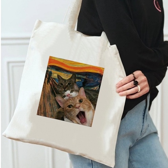 Ecobag gatos-o grito bolsa sacola com zíper | Shopee Brasil
