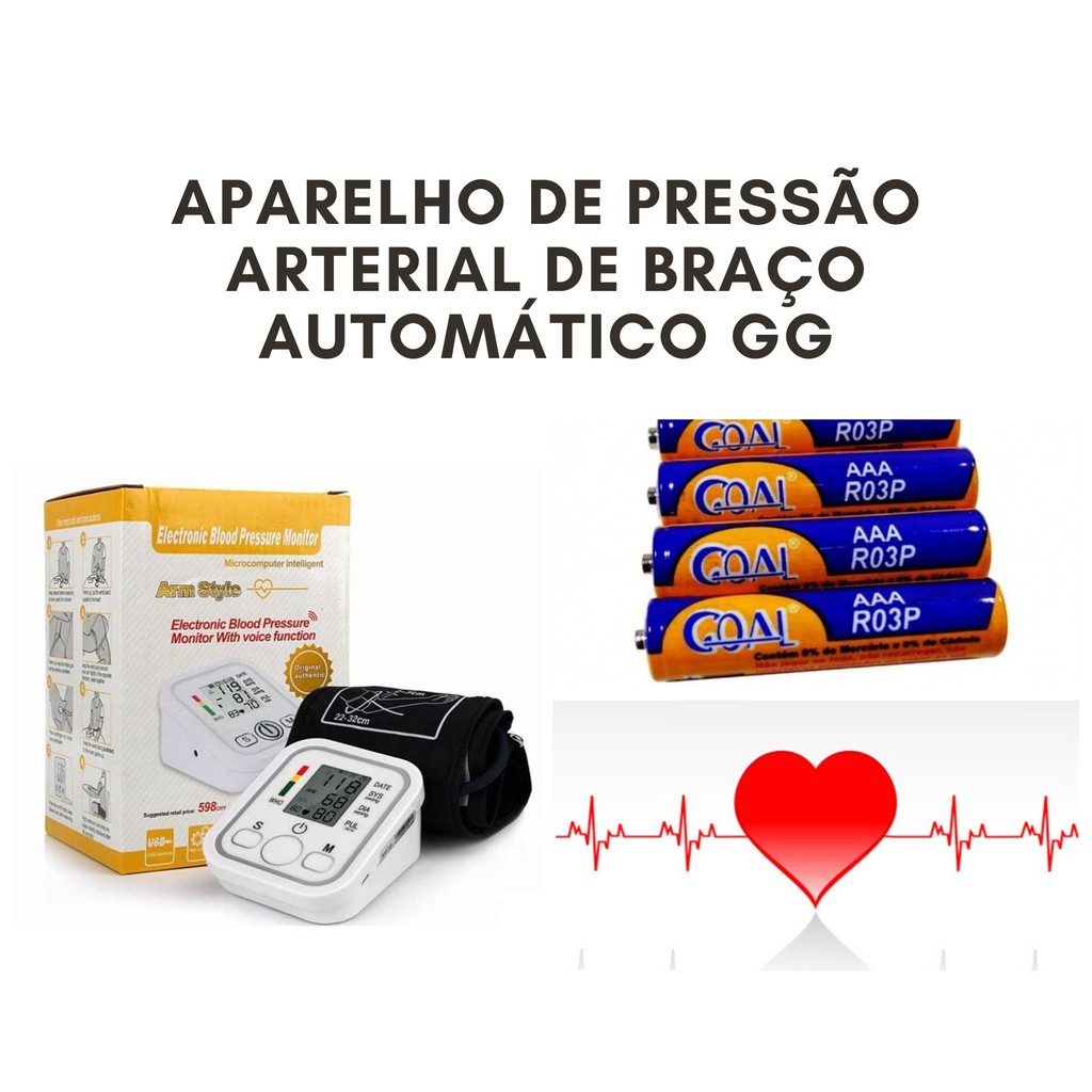 Aparelho De Medir Pressão Arterial Digital Braço Extra G + Pilhas ...