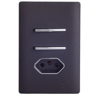 Interruptor Duplo Paralelo com 1 Tomada 10A Preto Grafite com Cromado Dicompel Novara | Shopee ...