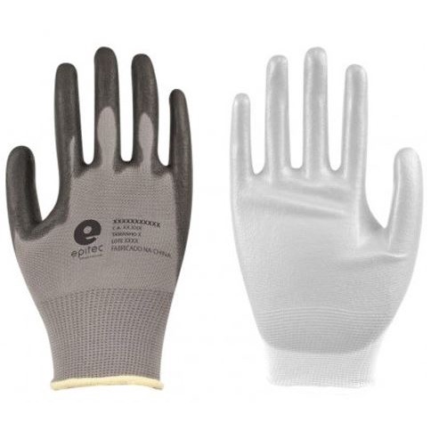 Luva de segurança confeccionada em suporte têxtil, banho em PU na palma ...