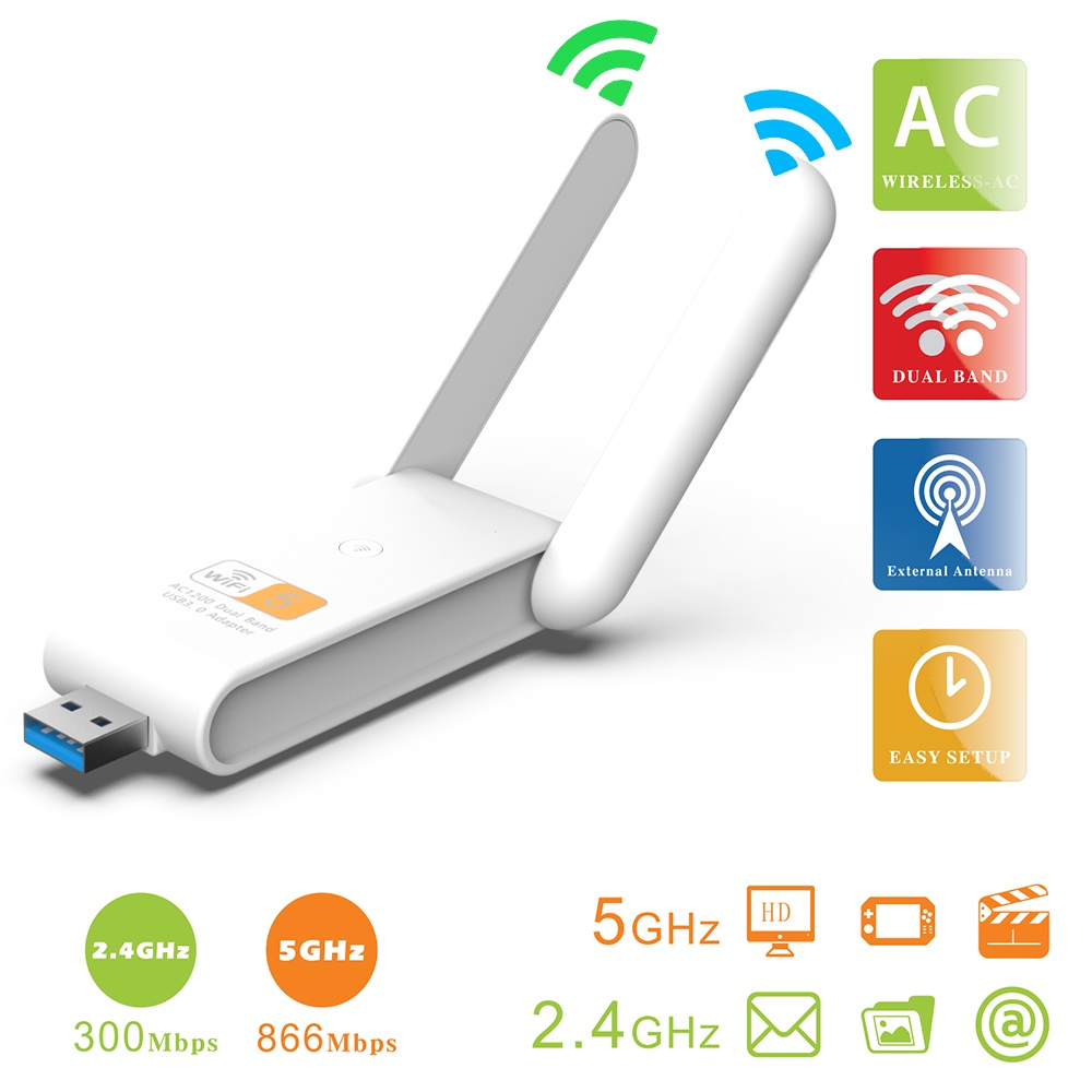 Adaptador USB 3.0 Wifi 2.4G 5G 1200Mbps Placa De Rede Sem Fio De Banda ...