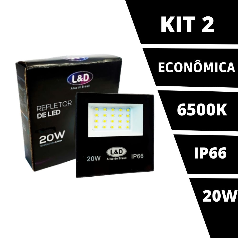 Kit 2 Refletor Led Slim 20w Holofote Bivolt Branco Frio Ip66 Led 0124 | Shopee Brasil